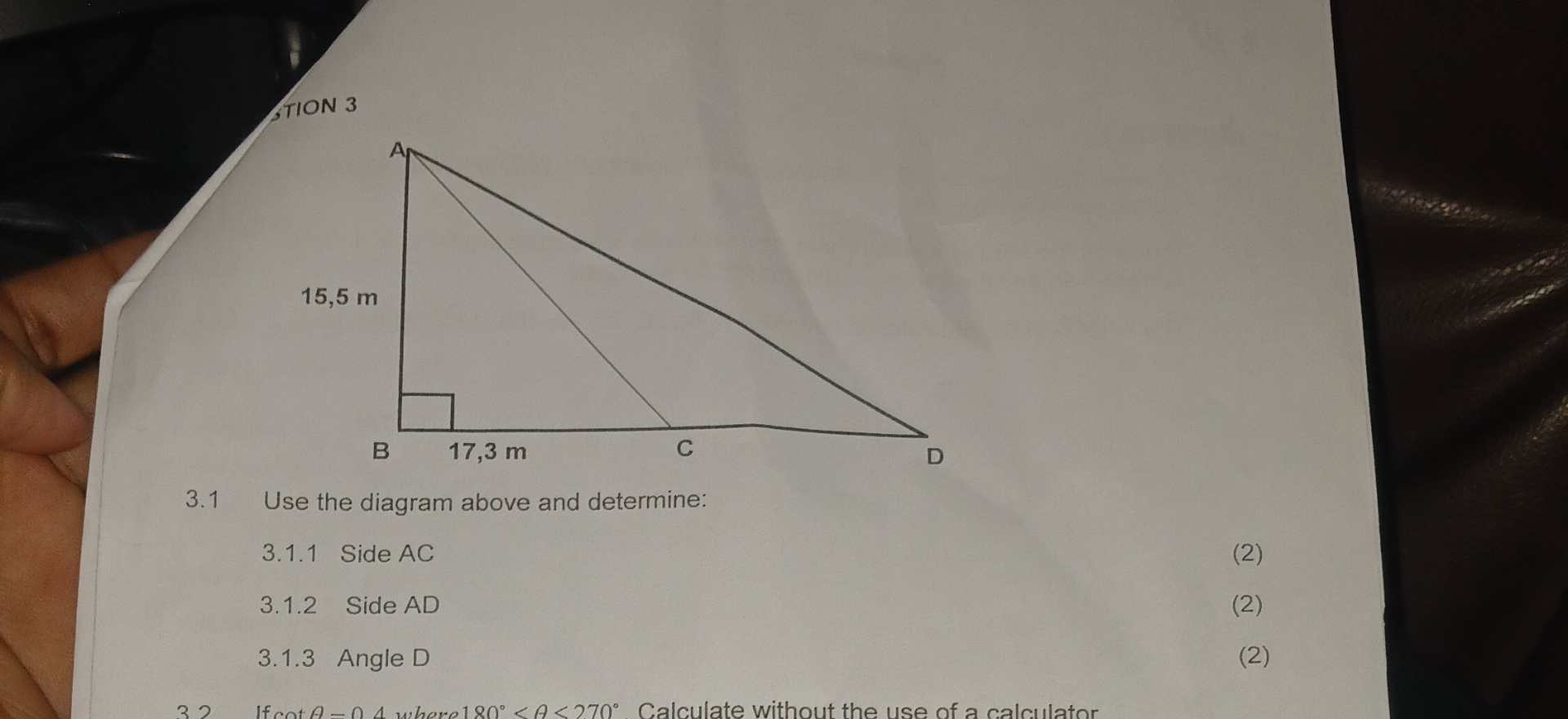 Solved 3.1 ﻿Use the diagram above and determine:3.1.1 ﻿Side | Chegg.com
