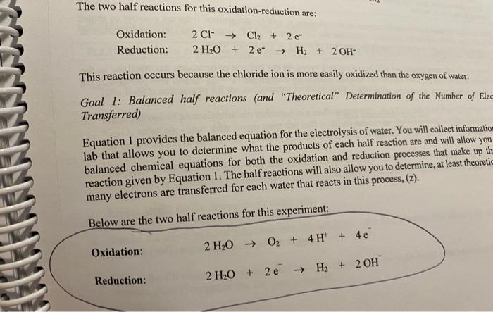 The two half reactions for this oxidation-reduction | Chegg.com