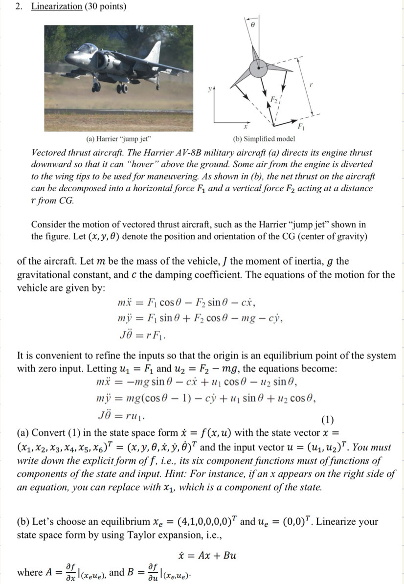 Linearization ( 30 ﻿points)Vectored thrust aircraft. | Chegg.com