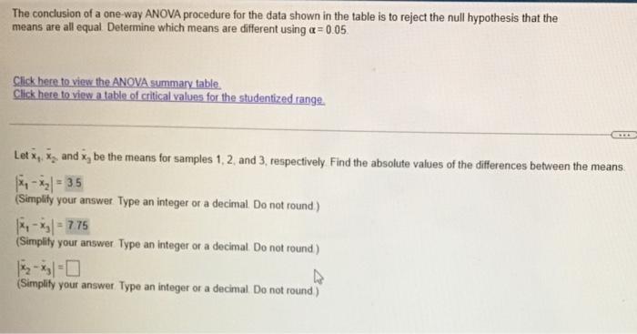 Solved The conclusion of a one-way ANOVA procedure for the | Chegg.com