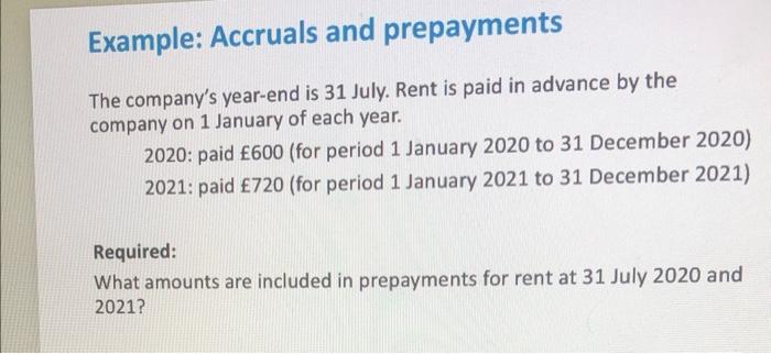 Solved Example: Accruals and prepayments The company's | Chegg.com