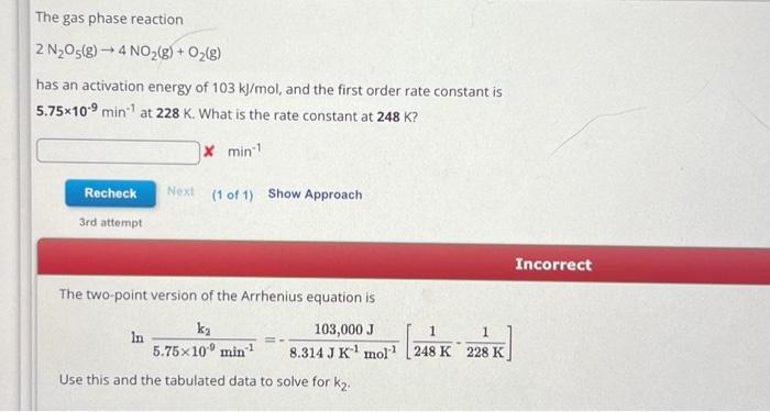 Solved The gas phase reaction 2 N2O5( g)→4NO2( g)+O2( g) has | Chegg.com