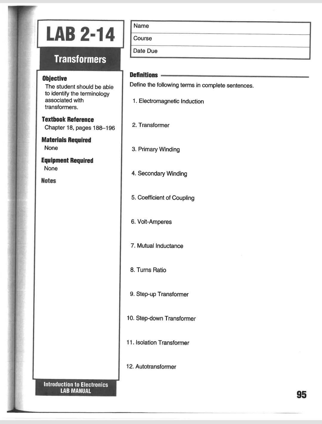 Solved Name Course Date Due Transformers Definitions | Chegg.com