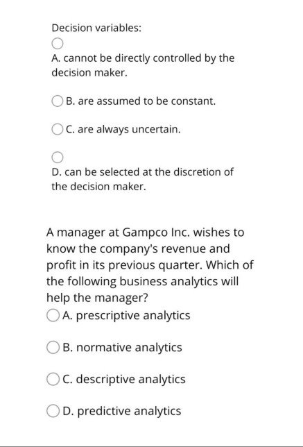 Solved Decision variables: O A. cannot be directly | Chegg.com