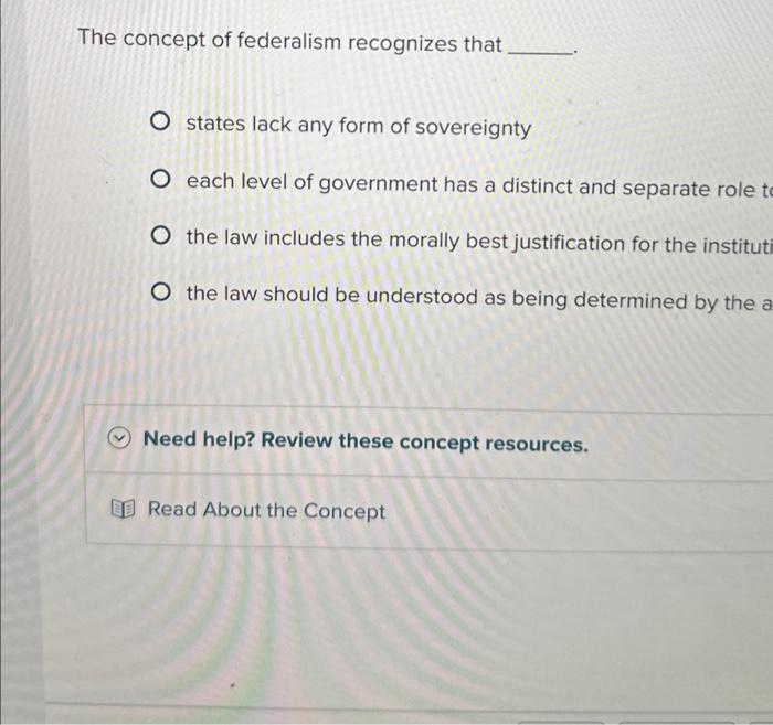 The concept of federalism recognizes that states lack | Chegg.com
