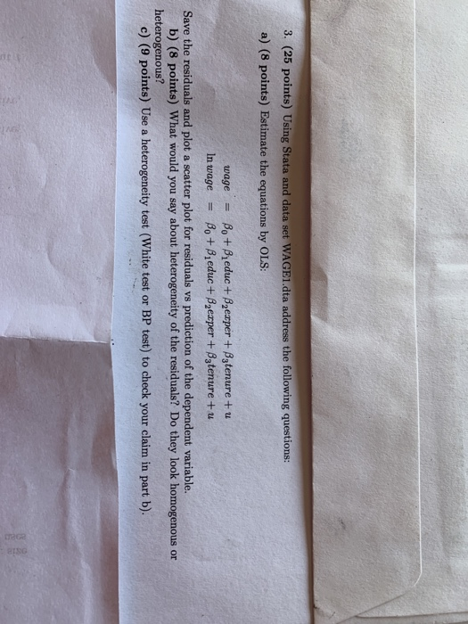 Solved 3. (25 points) Using Stata and data set WAGE1.dta | Chegg.com