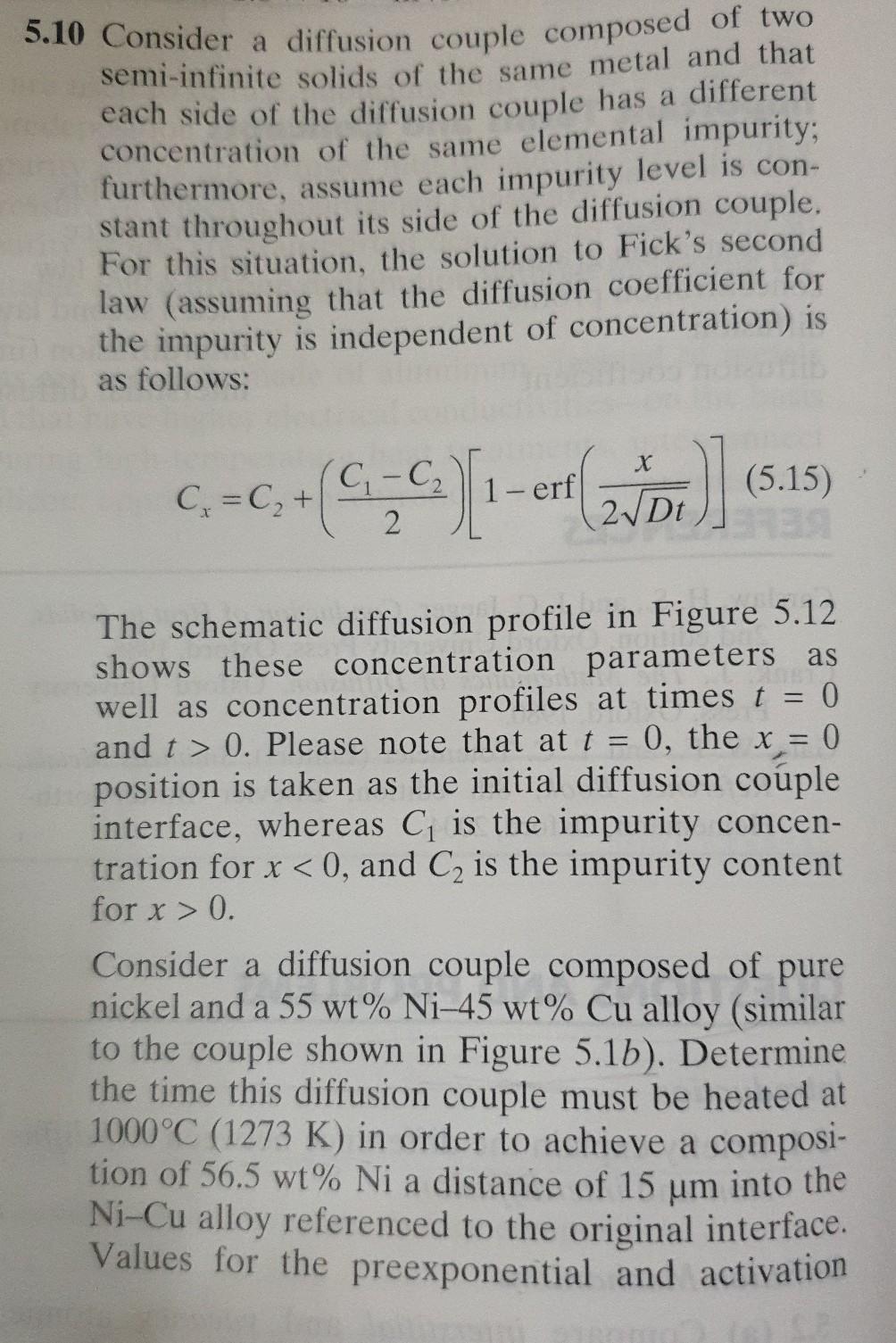 Solved 5.10 Consider a diffusion couple composed of two | Chegg.com