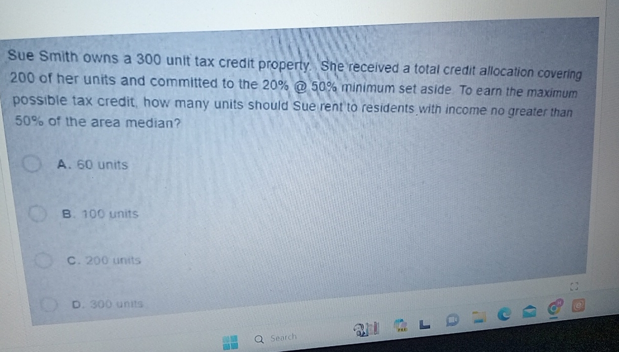 Solved Sue Smith owns a 300 ﻿unit tax credit property. She | Chegg.com