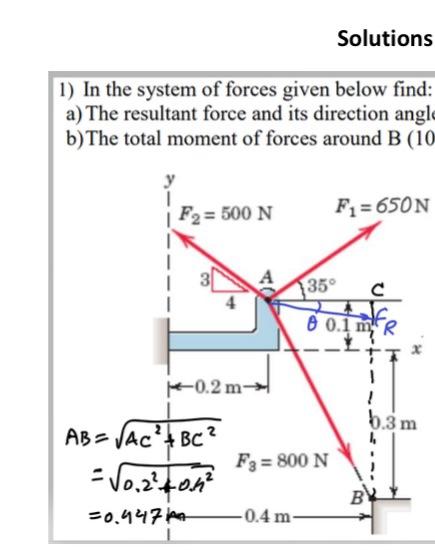 Solved 1) In the system of forces given below find: a) The | Chegg.com