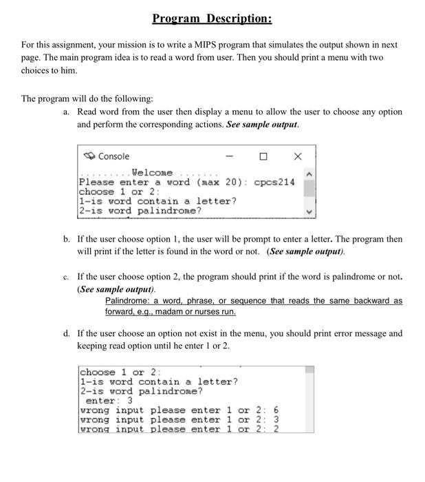 Solved Program Description: For this assignment, your | Chegg.com