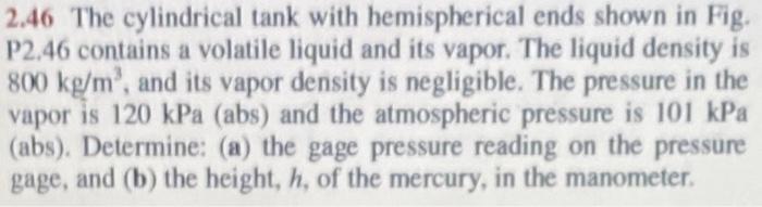 Solved 2.46 The cylindrical tank with hemispherical ends | Chegg.com