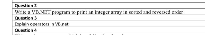 Solved Question 2 Write a VB.NET program to print an integer | Chegg.com