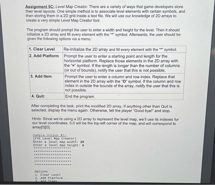 Solved Assignment 5C: Level Map Creator. There are a variety | Chegg.com