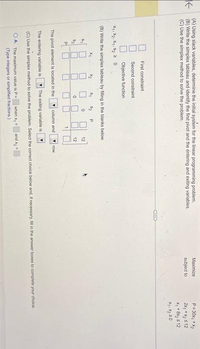 Solved A Using Slack Variables Determine The Initial