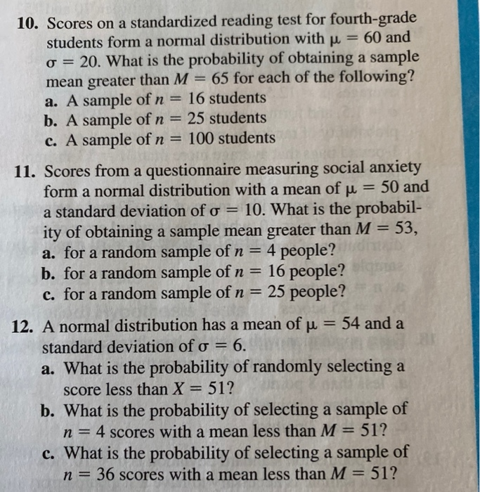 Solved . 10. Scores on a standardized reading test for | Chegg.com