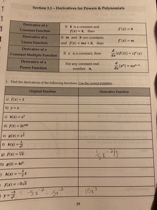 Solved Section 3.1 - Derivatives for Powers & Polynomials | Chegg.com