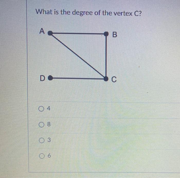Solved What is the degree of the vertex C? B C 04. 8 3 | Chegg.com