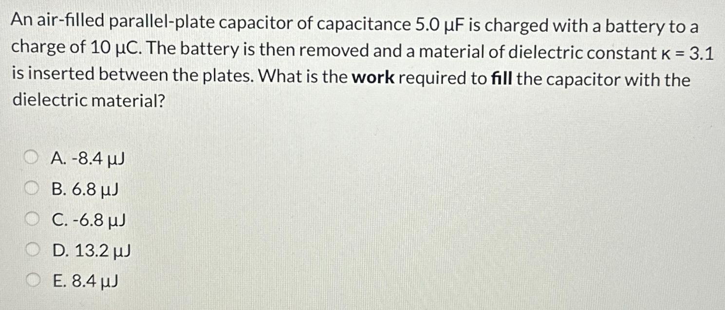 Solved An air-filled parallel-plate capacitor of capacitance | Chegg.com