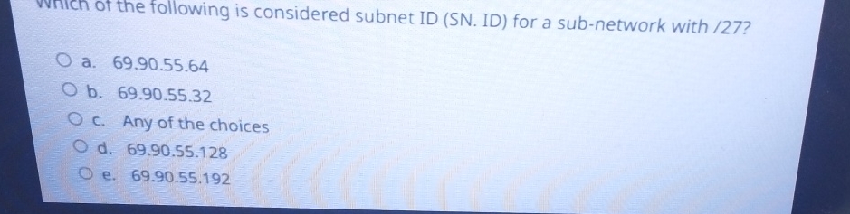 Solved vornich of the following is considered subnet ID (SN. | Chegg.com