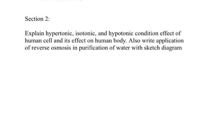 Solved Section 2: Explain hypertonic, isotonic, and | Chegg.com