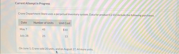 [Solved]: Current Attempt in Progress Crane Department Stor