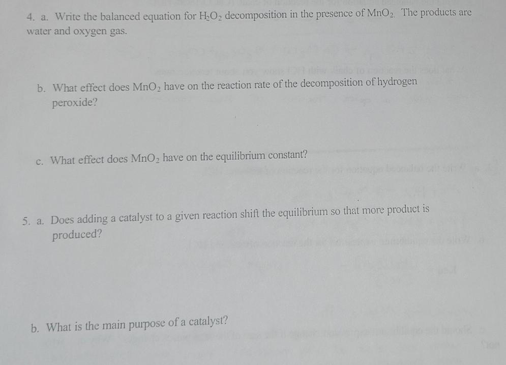 Solved 4. a. Write the balanced equation for H2O2 | Chegg.com
