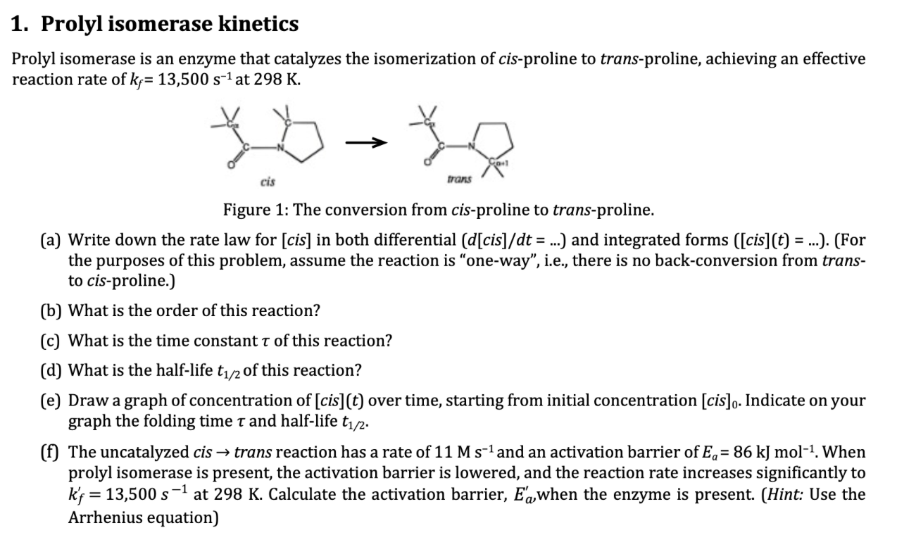 Solved Prolyl isomerase kineticsProlyl isomerase is an | Chegg.com