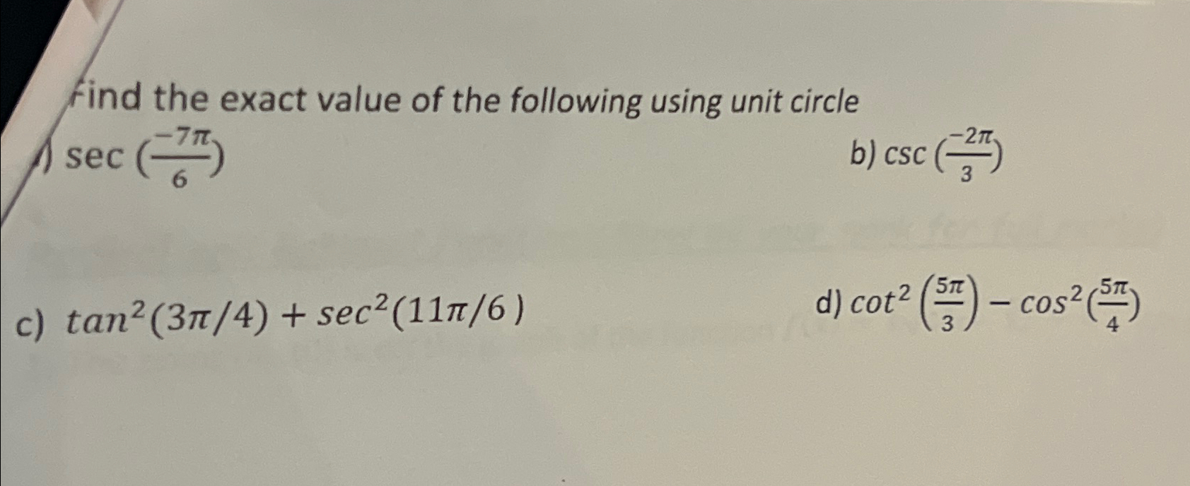 find the exact value of the following using unit | Chegg.com