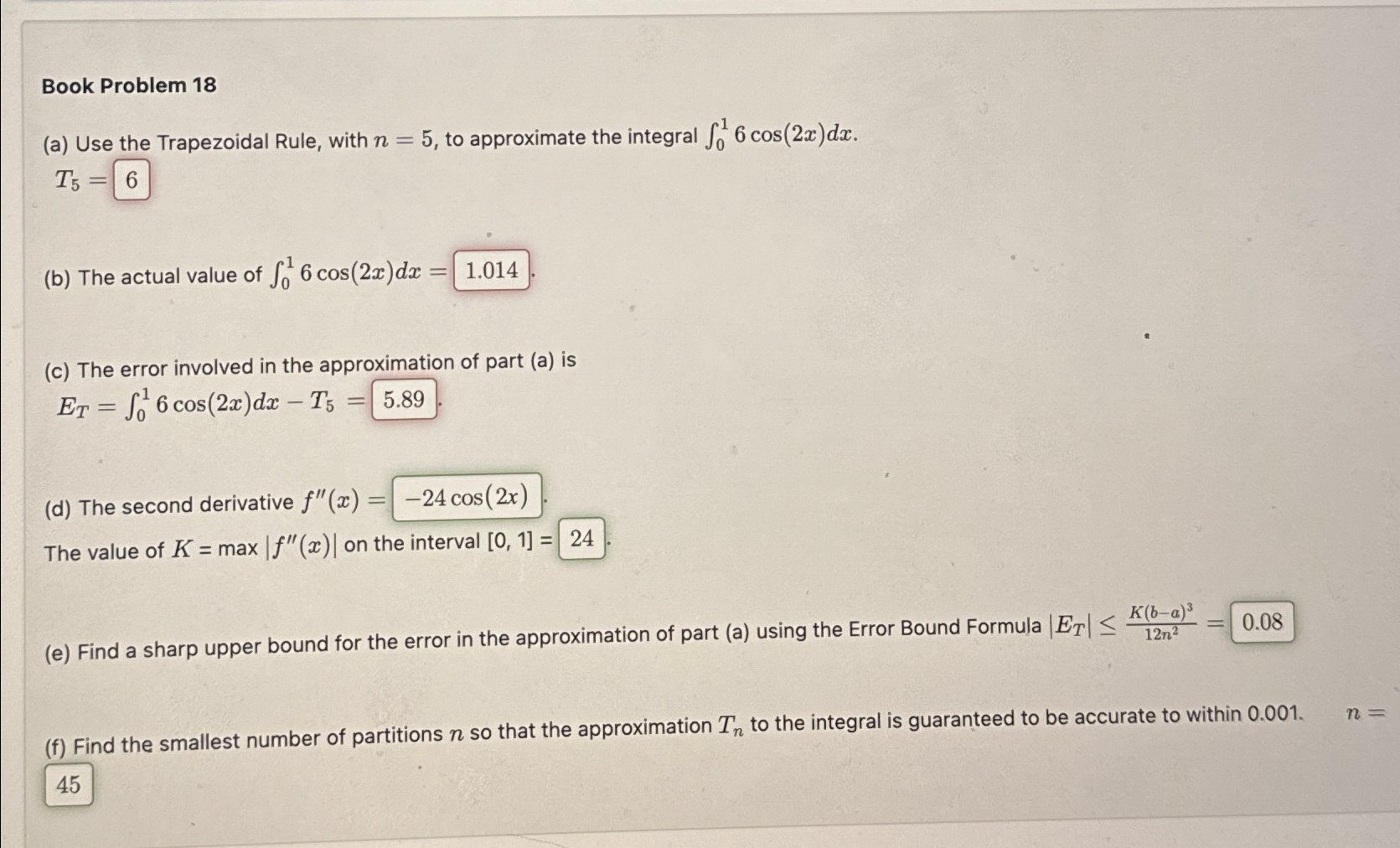 Solved Book Problem 18(a) ﻿Use the Trapezoidal Rule, with | Chegg.com