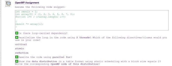 Solved OpenMP Assignment Assume the following code snippet: | Chegg.com