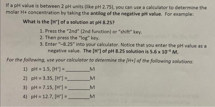 Solved If a pH value is between 2pH units (like pH2.75 ), | Chegg.com