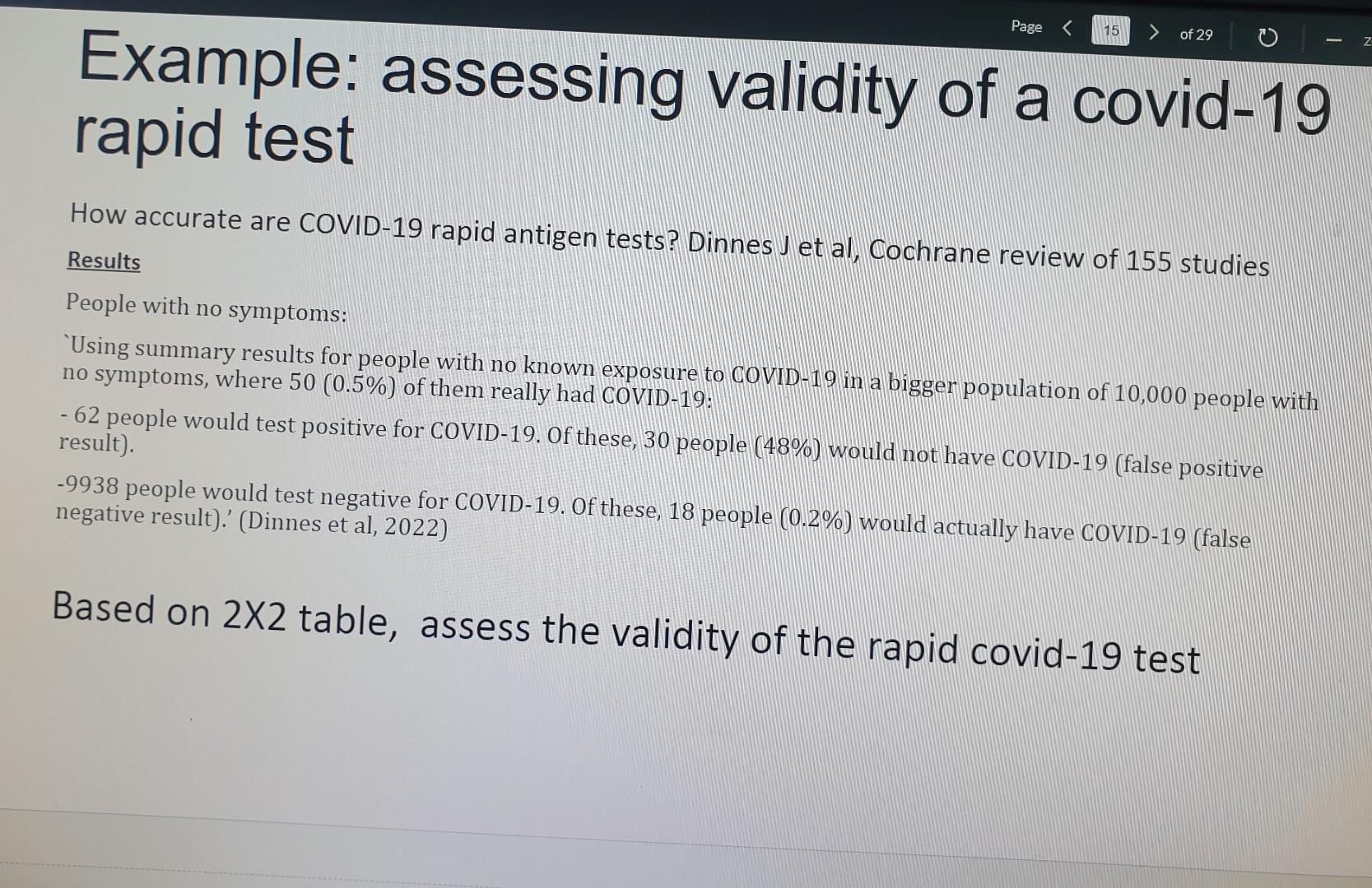Solved Example: assessing validity of a covid-19 rapid test | Chegg.com