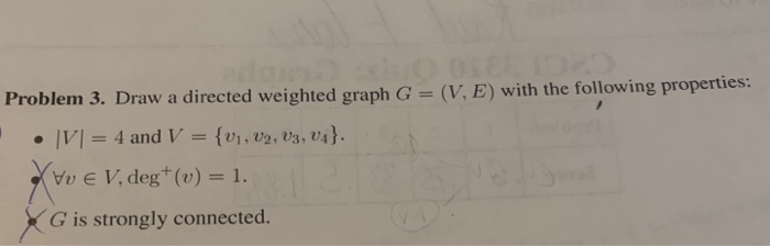 Solved Problem 3. Draw a directed weighted graph G = (V. E) | Chegg.com