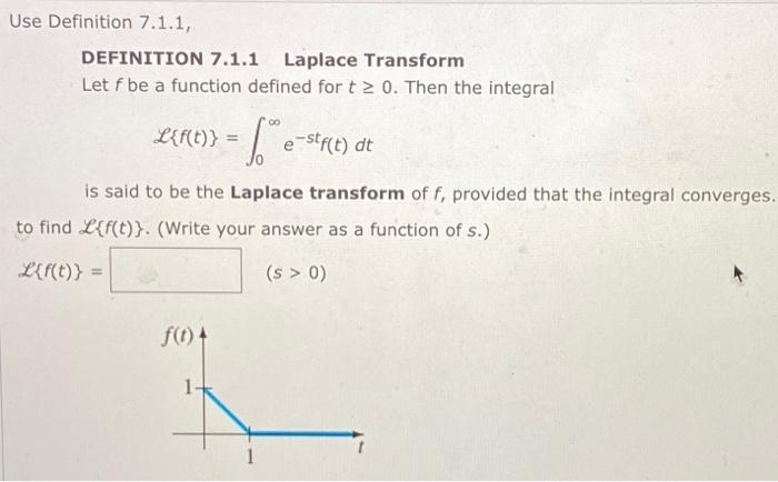 Solved DEFINITION 7.1.1 Laplace Transform Let f be a | Chegg.com