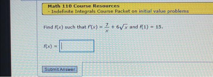 Solved Math 110 Course Resources - Indefinite Integrals | Chegg.com