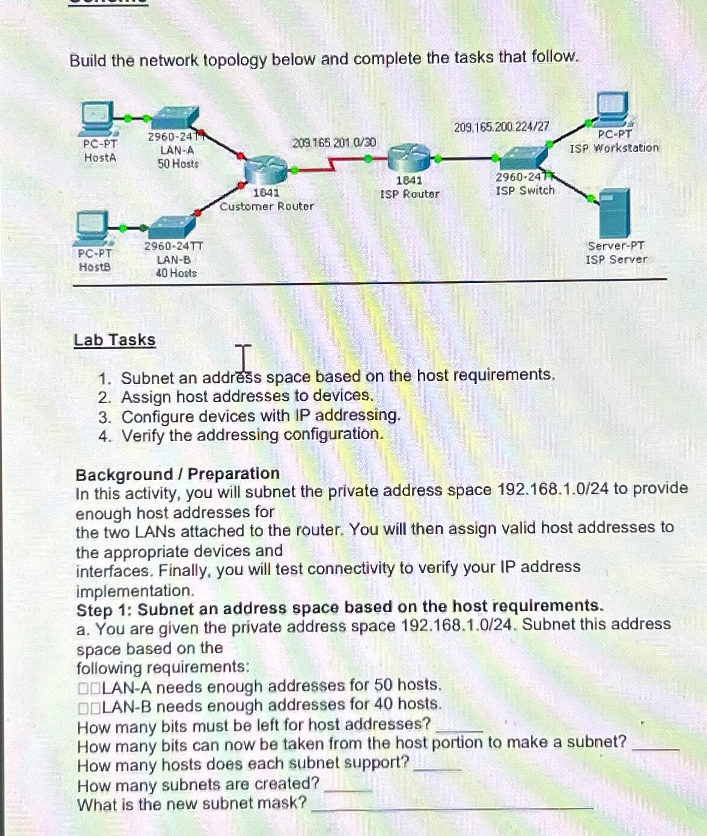 Solved Build the network topology below and complete the | Chegg.com