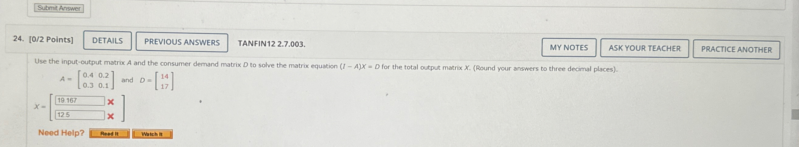 Solved Problem 24use The Input Output Matrix A And The 3475
