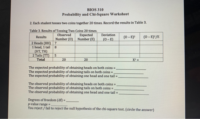 Solved 8 5 BIOS 310 Probability and Chi-Square Worksheet 2. | Chegg.com