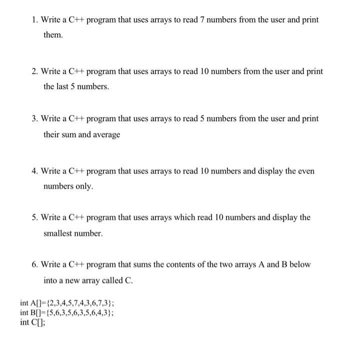 Solved 1 Write A C Program That Uses Arrays To Read 7 8850