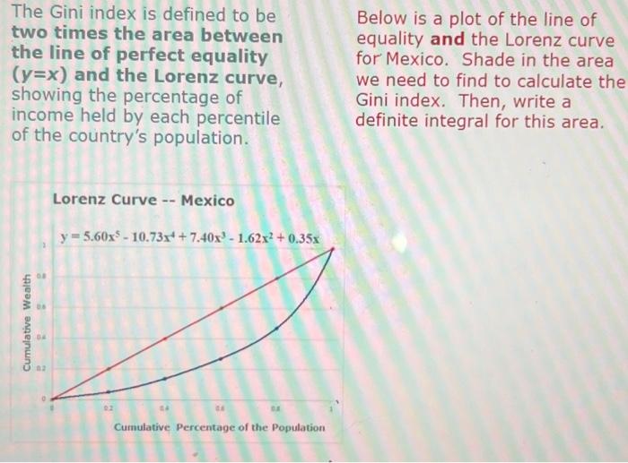 Solved The Gini index is defined to be two times the area | Chegg.com