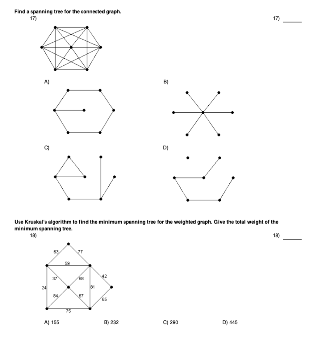 Solved Find a spanning tree for the connected | Chegg.com