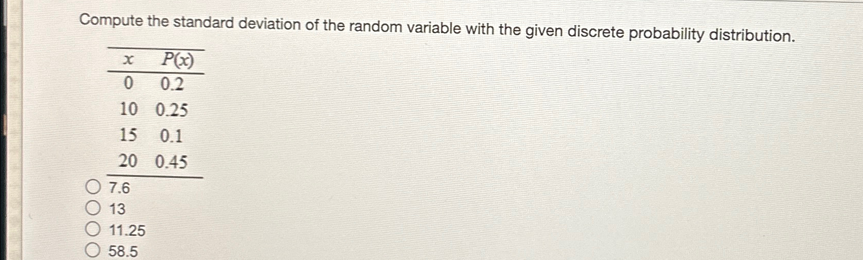 Solved Compute the standard deviation of the random variable | Chegg.com