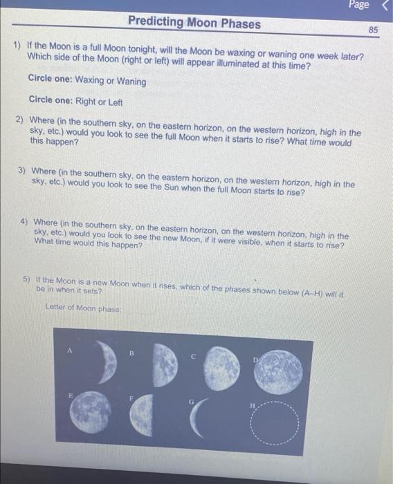 Solved Predicting Moon Phases 1) If the Moon is a full Moon | Chegg.com