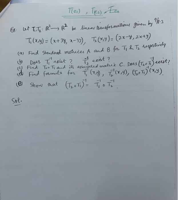Solved Ex. Let T1,T2:R2→R2 be linear transformations given | Chegg.com