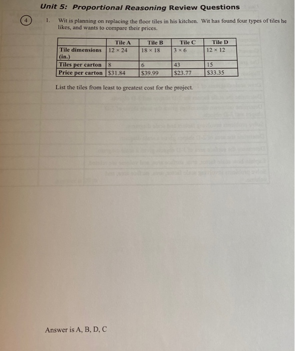 Solved Unit 5: Proportional Reasoning Review Questions 1. | Chegg.com