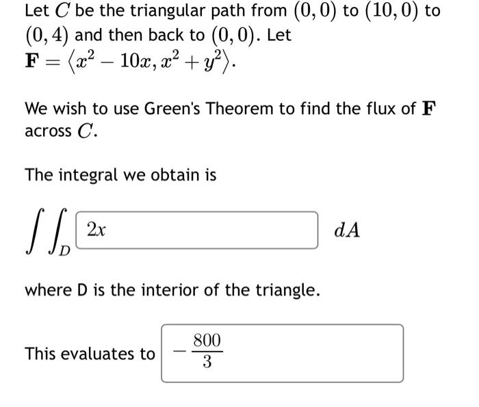Solved Let C be the triangular path from (0,0) to (10,0) to | Chegg.com