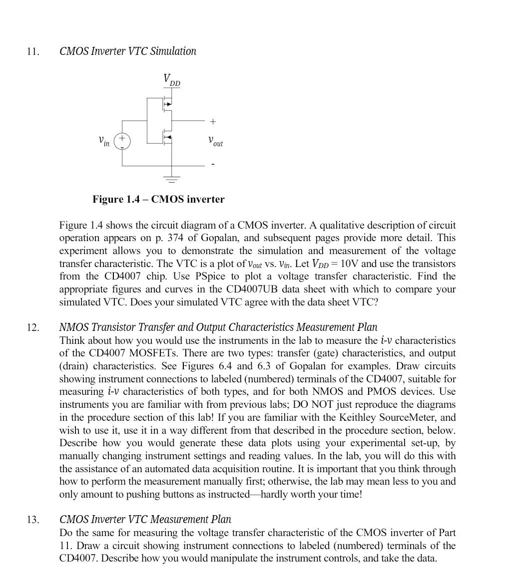 Solved 11. CMOS Inverter VTC Simulation V DD + Vin Vout | Chegg.com