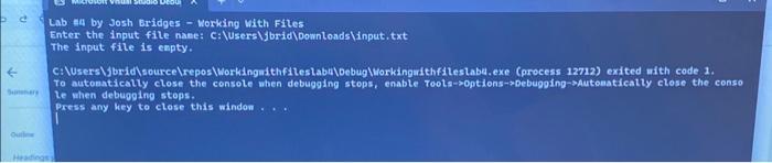 Solved When putting in the file it says the file is empty | Chegg.com