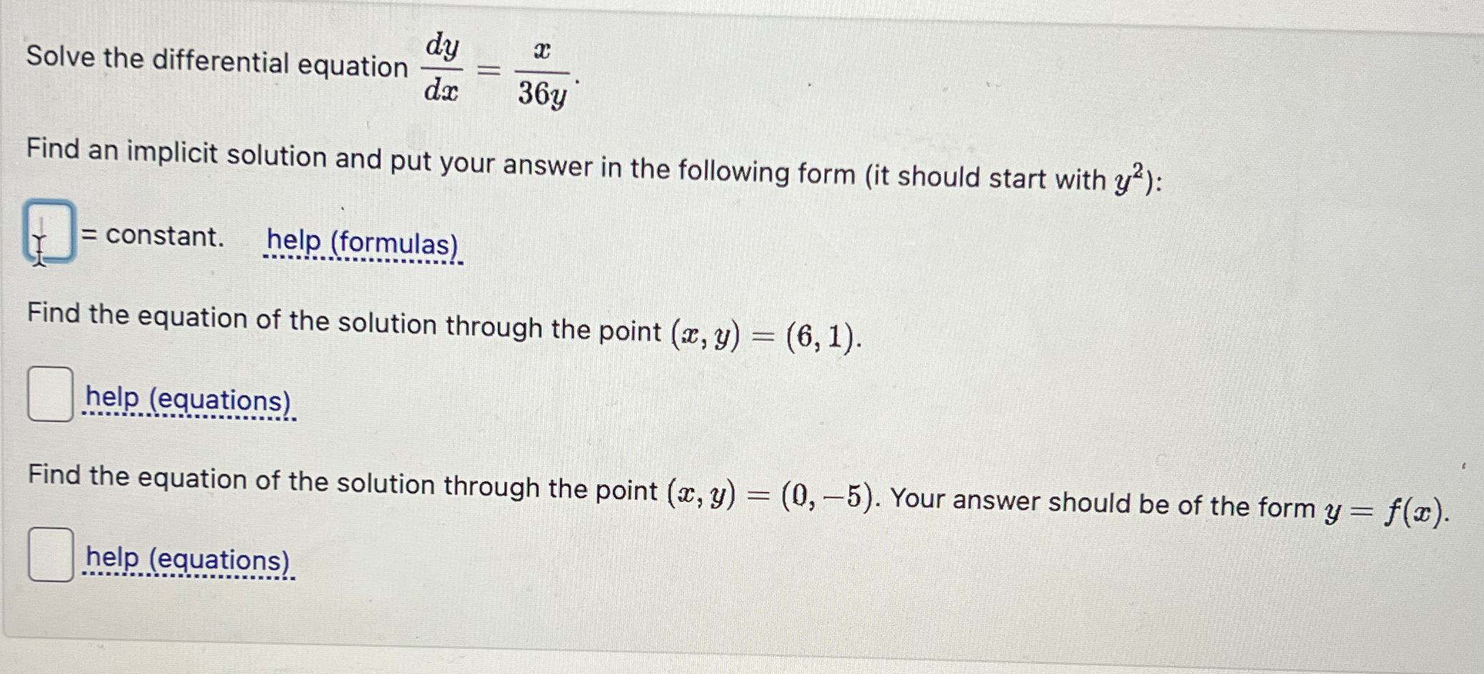 Solved Solve the differential equation dydx=x36y.Find an | Chegg.com