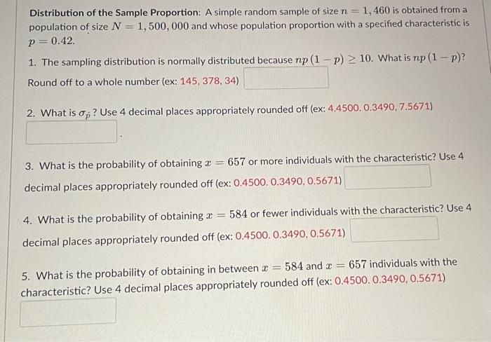 Distribution of the Sample Proportion: A simple | Chegg.com